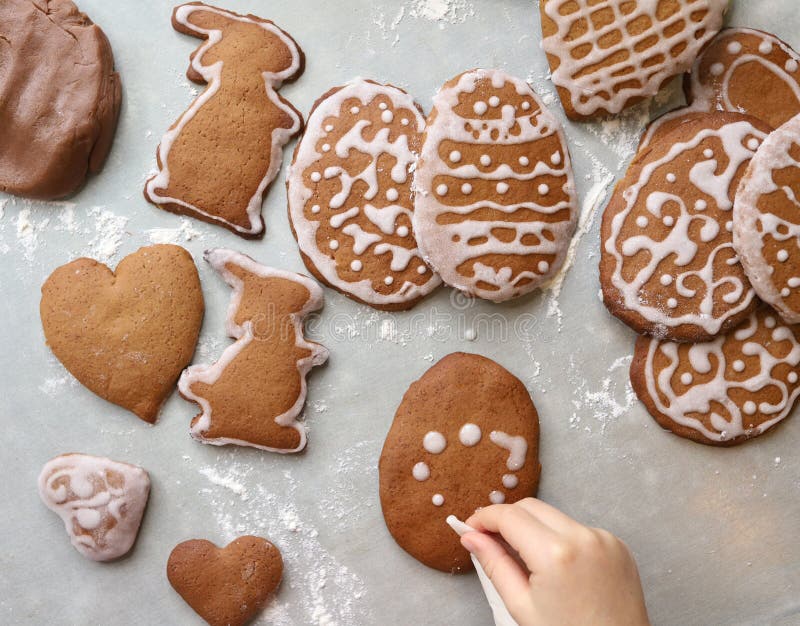 Girl Makes Homemade Gingerbread Cookies for Easter Stock Image - Image ...