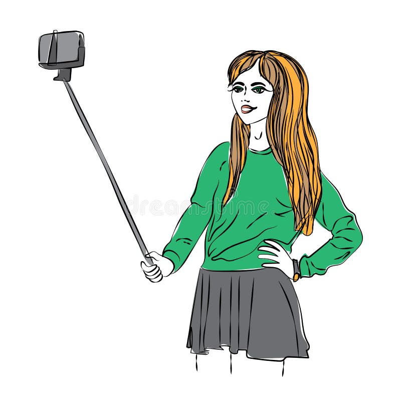 Cute Cartoon Girl Makes Selfie Stock Illustrations 265 Cute Cartoon