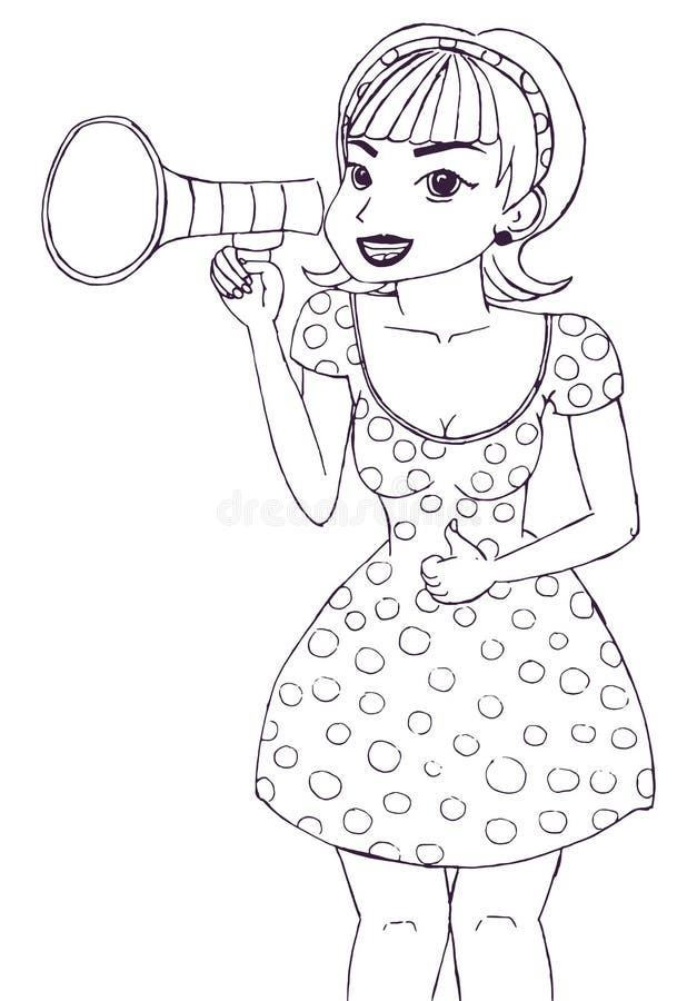 Girl Making Announcement with Megaphone or Loudspeaker. Stock ... Girl Making Announcement with Megaphone or Loudspeaker. Stock ...