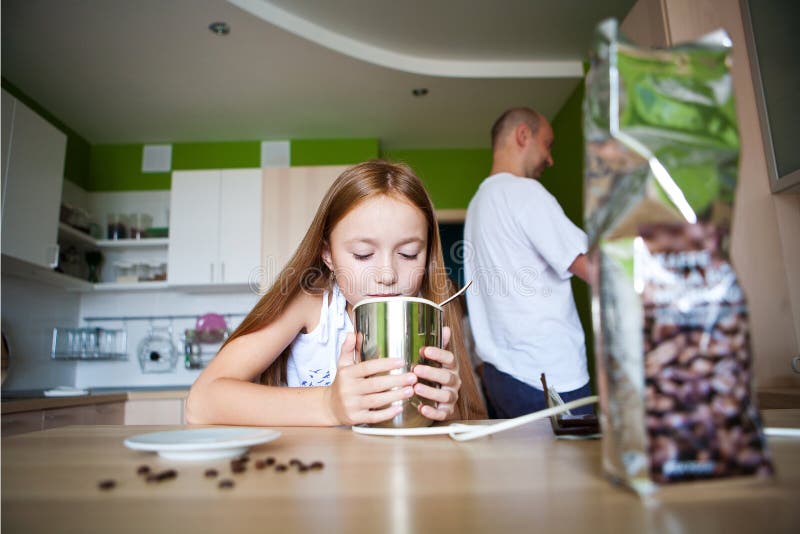 Girl making coffee stock image. Image of family, morning - 65369075