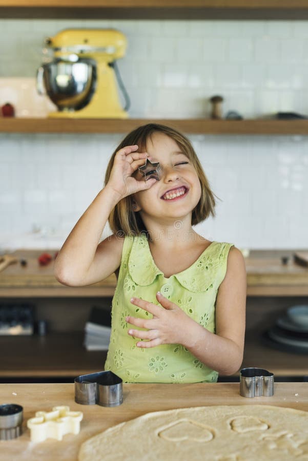 Girl Making Cookies Learning Baking Concept Stock Image - Image of ...