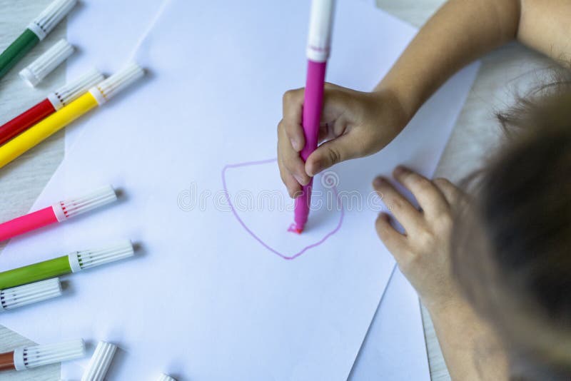 Girl making a drawing stock photo. Image of concept - 252373382