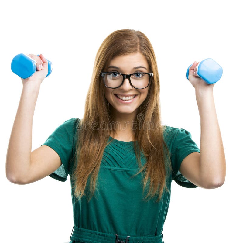 Girl Making Exercise stock photo. Image of casual, gorgeous - 84535736