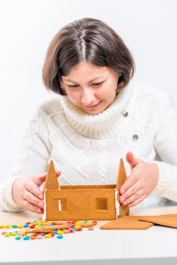 Girl Making a Gingerbread House Stock Image - Image of december ...