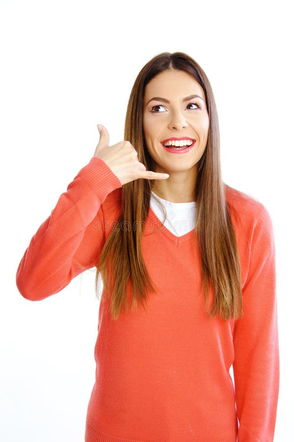 Girl making hallo gesture stock photo. Image of suggestion - 85296744
