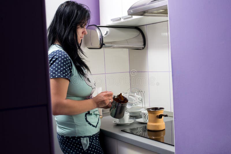 Girl is Making Morning Coffee Stock Image - Image of leisure, break ...