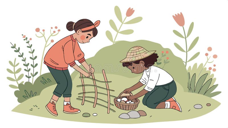 Girl Making Pebble Mosaic, Creative Garden Path Art Vector Design ...