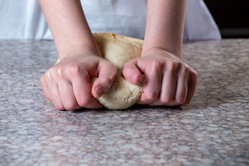 Girl Making Homemade Pizza Dough Stock Photo - Image of closeup, food ...