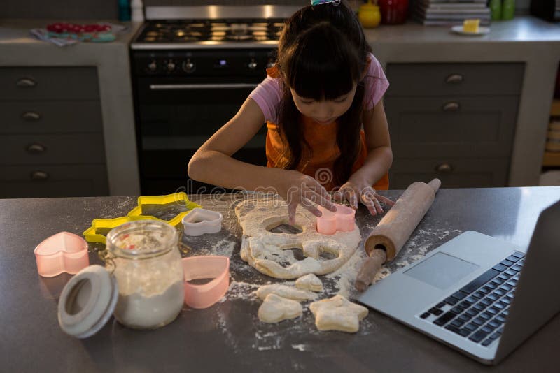 Girl Making Shape on Dough in Kitchen Stock Image - Image of heart ...