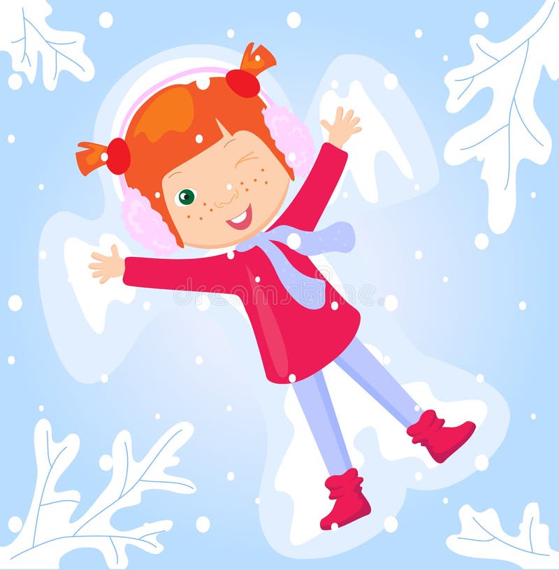 A Girl Making a Snow Angel in Winter Park Stock Vector - Illustration ...
