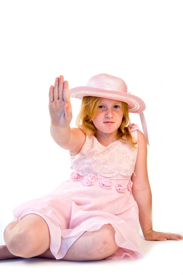 Girl making a stop sign stock photo. Image of pink, skirt - 2953896
