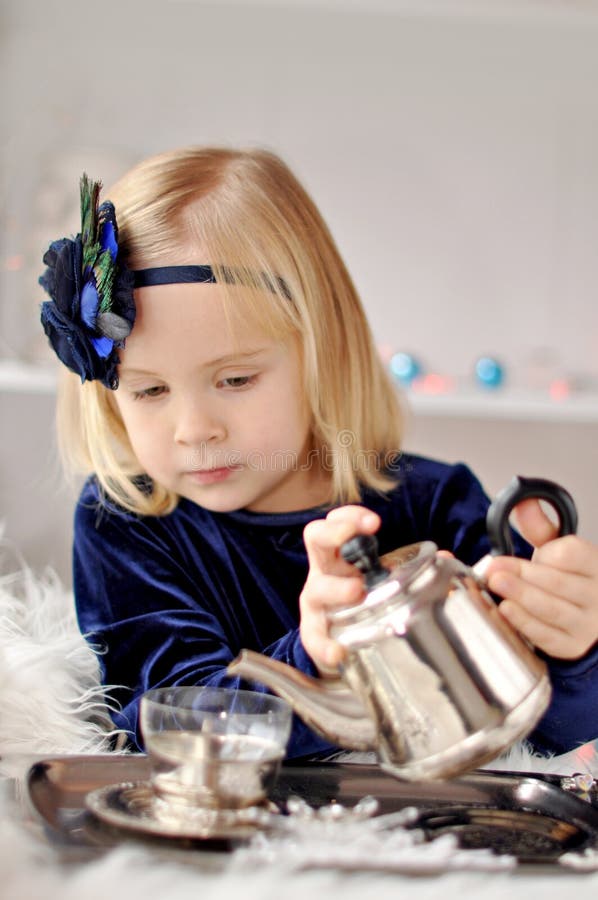 Girl making tea stock photo. Image of chair, quiet, child - 30728496