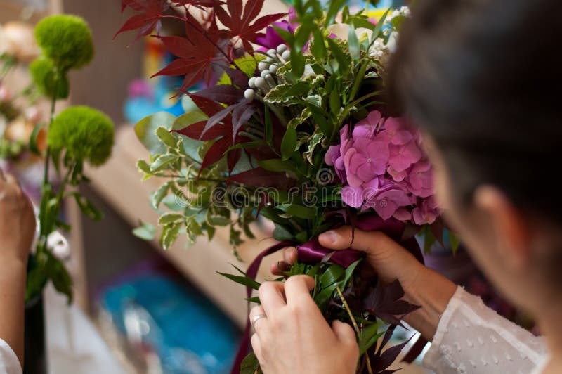 Girl Making a Wedding Flower Bouquet Stock Image - Image of decorate ...