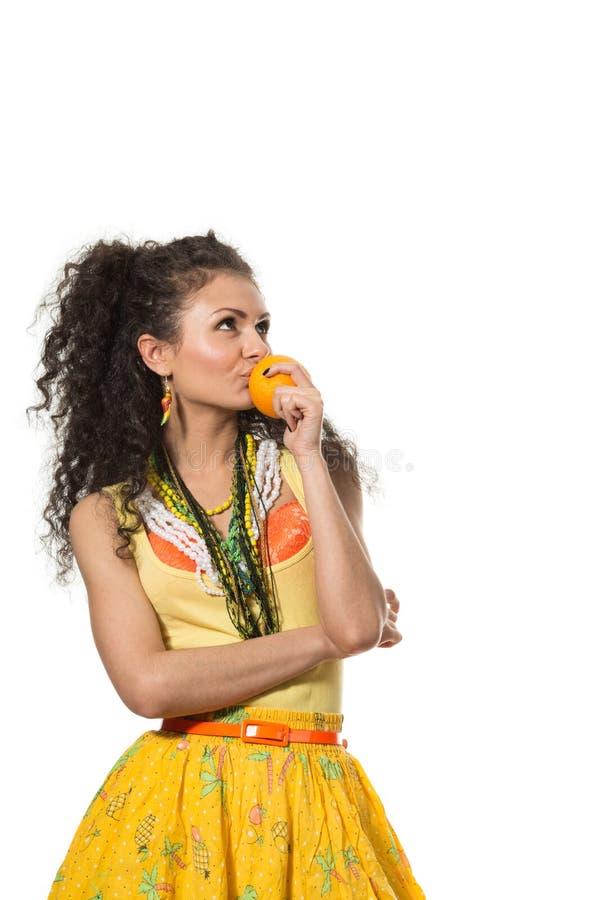 Girl with mandarin stock photo. Image of healthy, chewing - 30879794