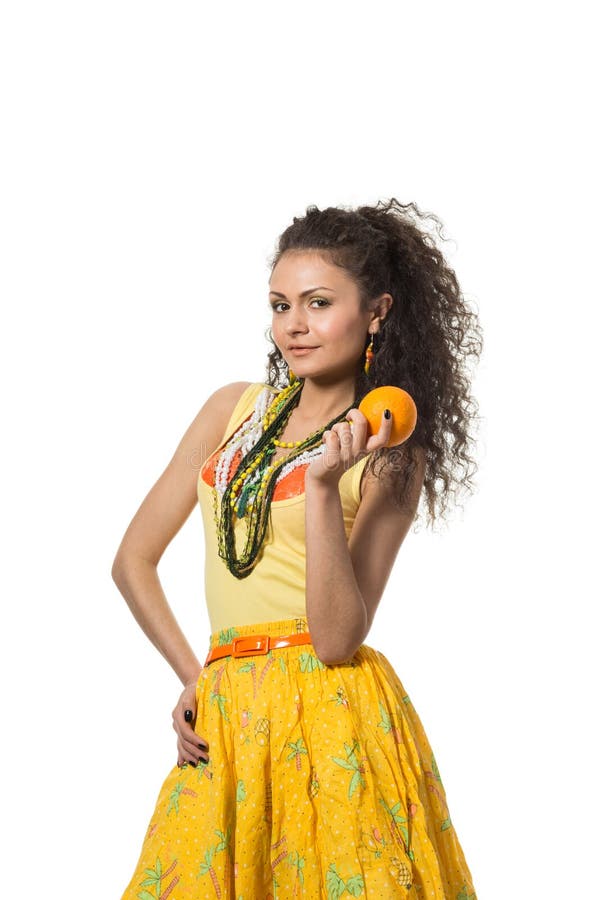 Girl with mandarin stock photo. Image of healthy, chewing - 30879794