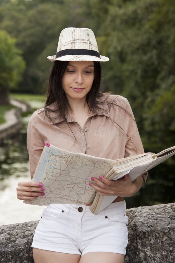 Girl with map stock photo. Image of woman, travel, path - 61256480