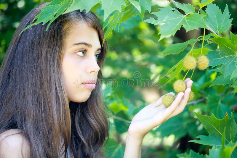 Girl and maple leaves stock image. Image of happiness - 26131573