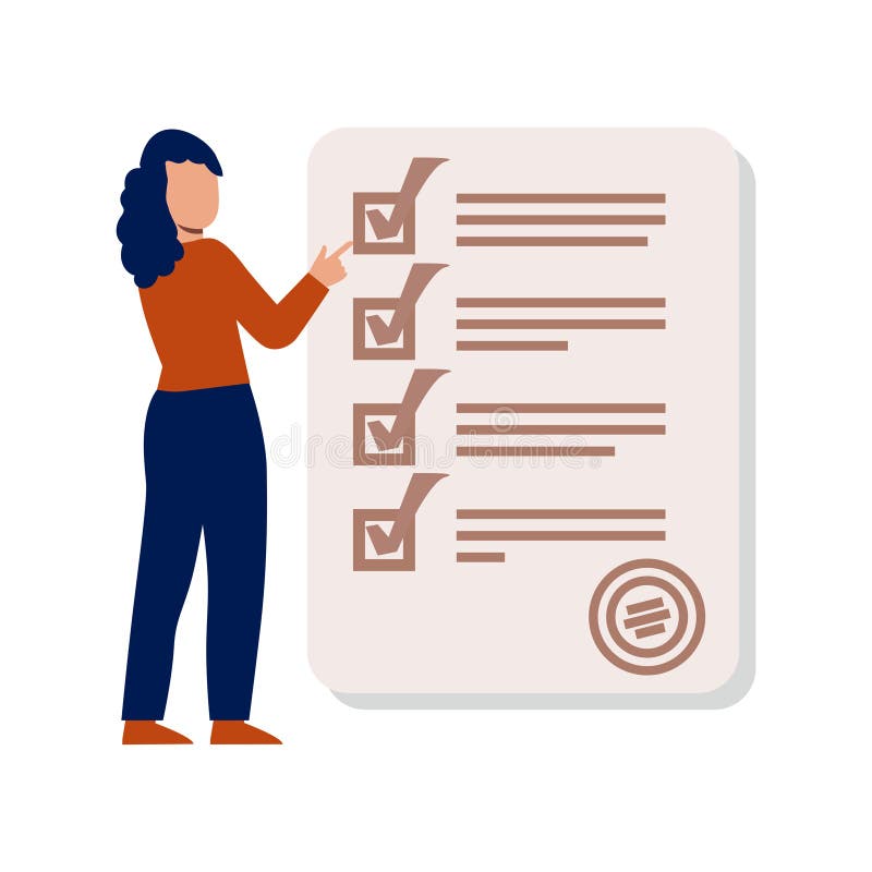 The Girl is Marking the Checklist Stock Illustration - Illustration of ...
