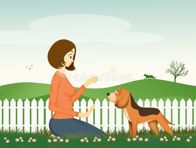 Girl Master Training for Dog Stock Illustration - Illustration of funny ...