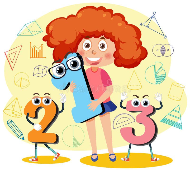 Girl with Math Number Isolated Stock Vector - Illustration of vector ...