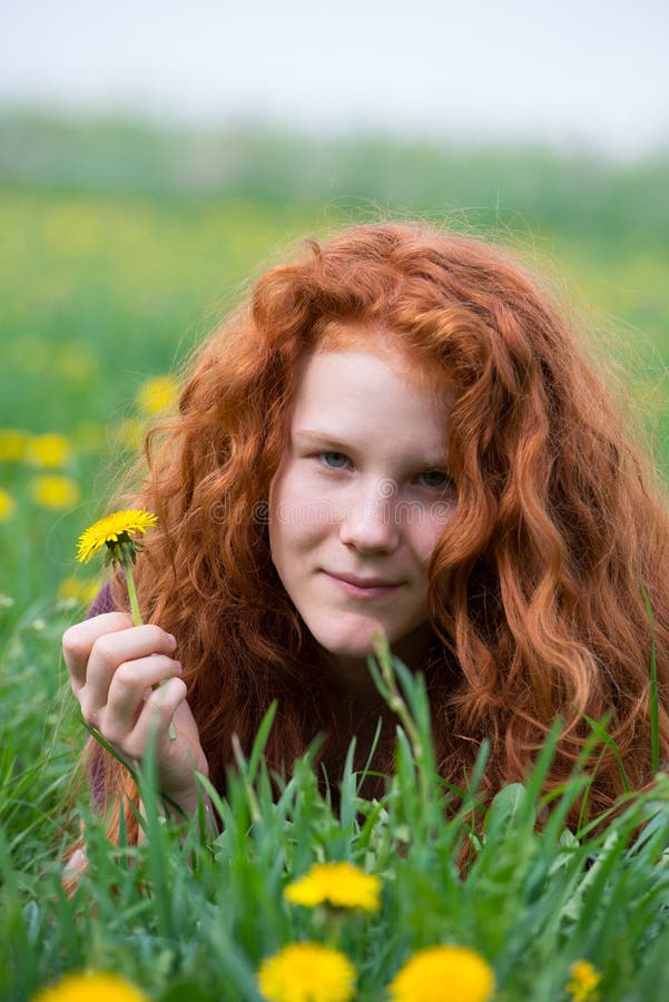 Girl in the meadow stock image. Image of bright, curly - 40365173