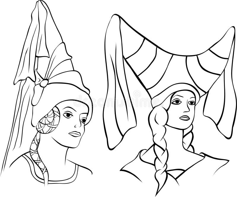 Girl in Medieval Hat, Two Portraits, Sketch Stock Vector - Illustration ...