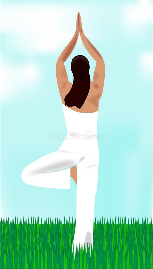 The Girl Meditates and Practices Yoga Zen Stock Illustration ...