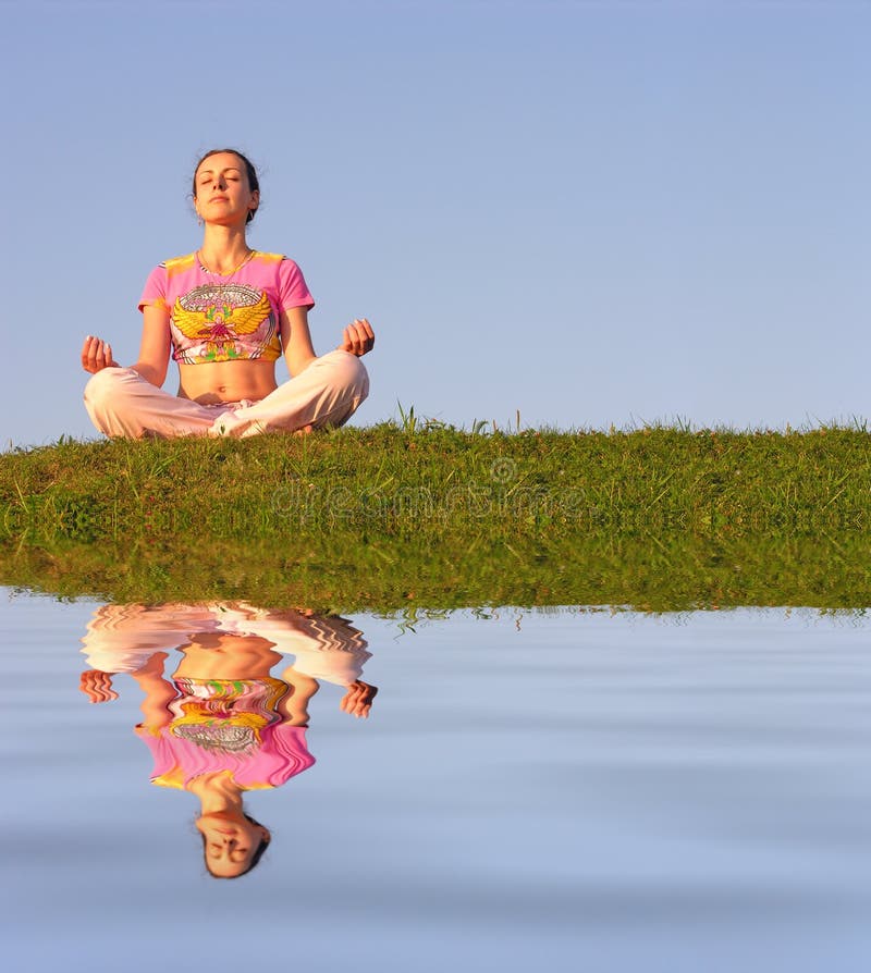 Girl meditation stock image. Image of grass, adult, mind - 1204489