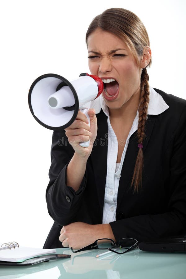 Girl with megaphone stock photo. Image of braid, shirt - 35911894
