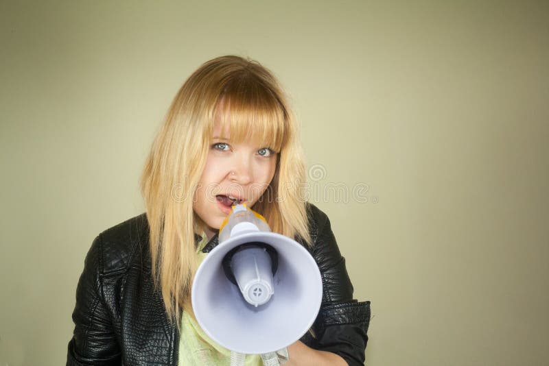 Girl with megaphone stock photo. Image of girl, announcement - 40858634