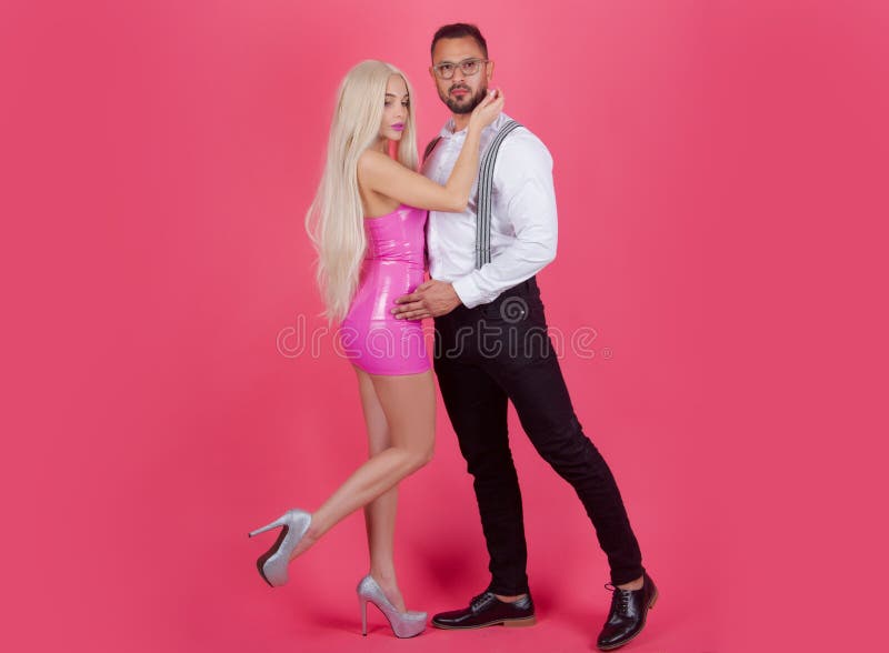 Girl and Man in Dolls Style on Pink. Stock Photo - Image of passionate ...