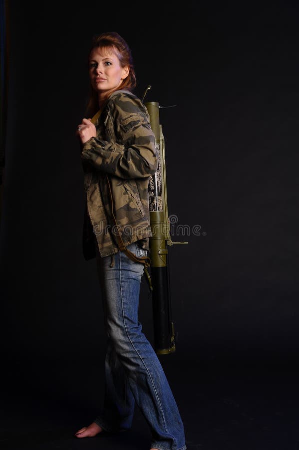 Girl mercenary stock photo. Image of bazooka, high, grenade - 92203664