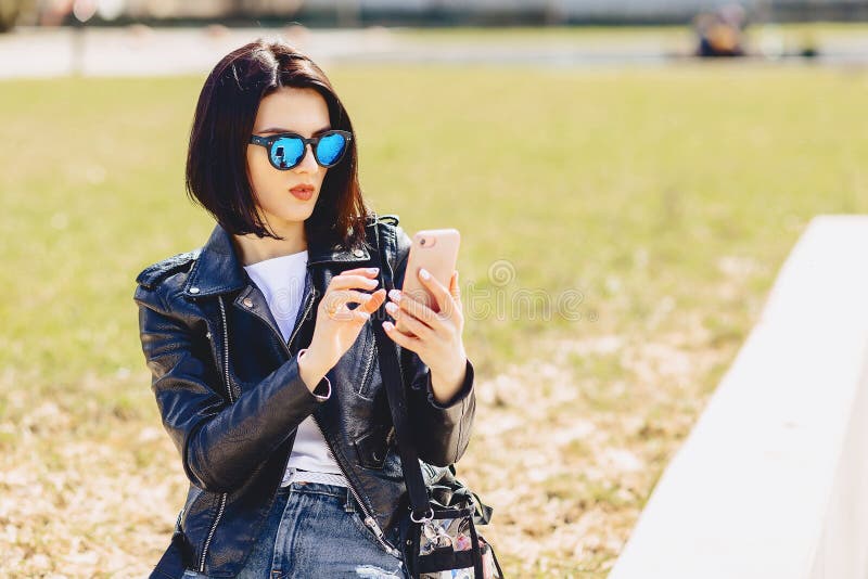 Girl Messaging on Phone and Smiling Stock Image - Image of message ...
