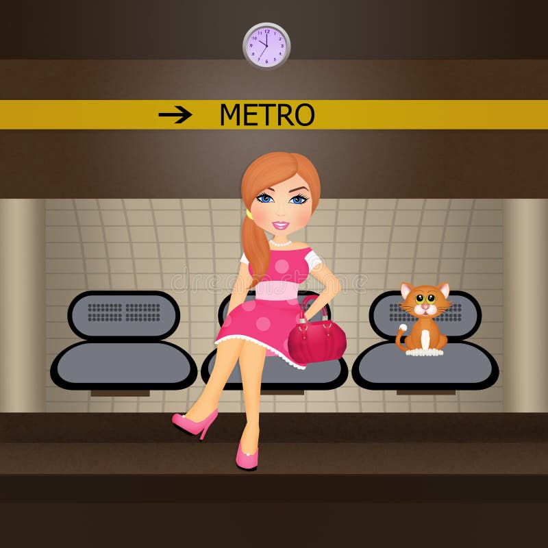 Girl in metro station stock illustration. Illustration of smile - 94823640