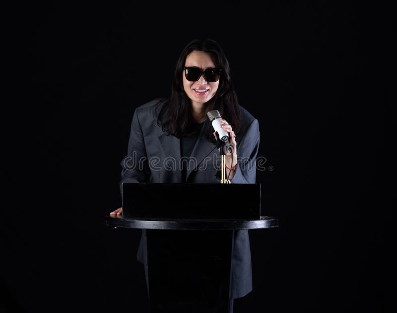 Girl with Microphone, Podium Stock Image - Image of person, auditorium ...