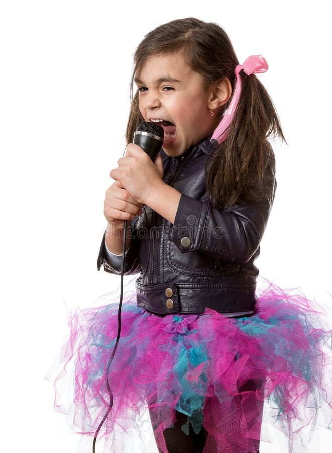 Little Girl Standing and Sing. Stock Photo - Image of music, expression ...