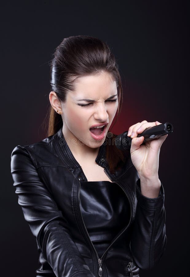 Girl with microphone stock photo. Image of beautiful - 39241518