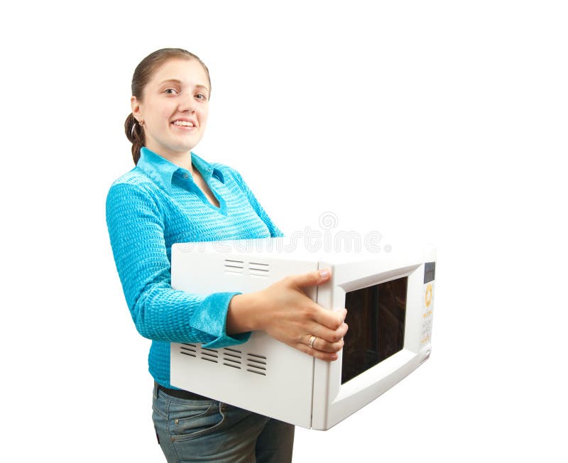 Girl with microwave oven stock photo. Image of people - 11673458