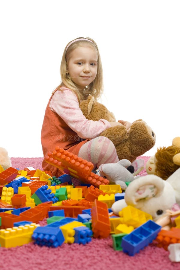 Girl in the Middle of Toy-mess Stock Photo - Image of caucasian, floor ...