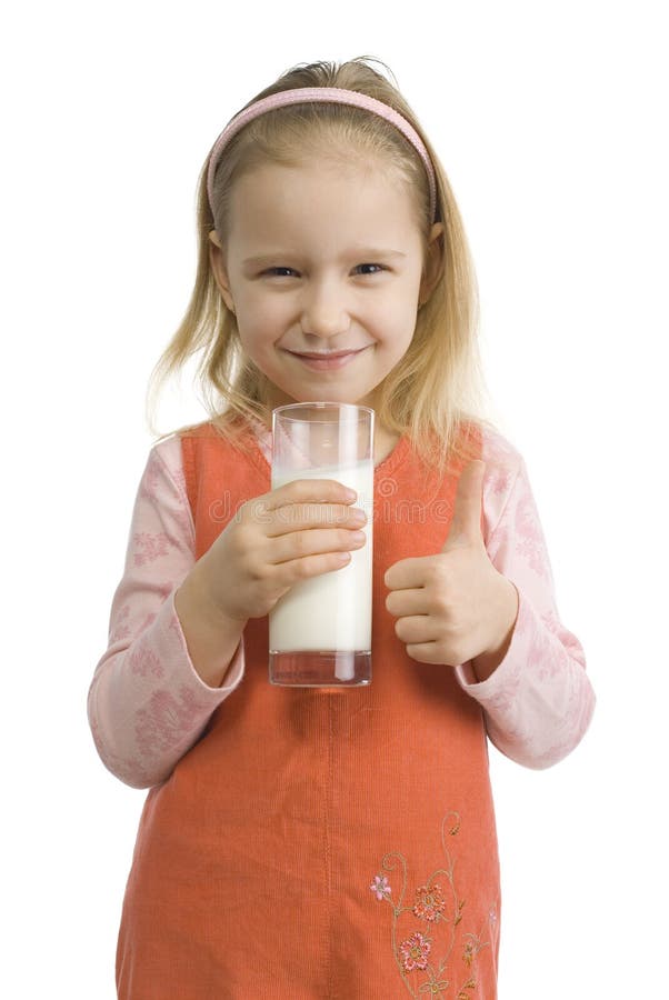 Girl with Milk Showing OK Sign Stock Photo - Image of child, standing ...