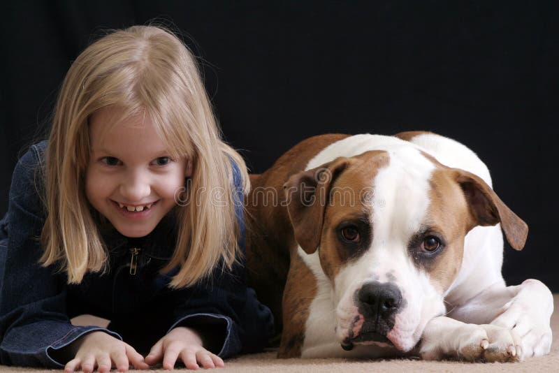 Girl mimics dog stock photo. Image of pretty, family, addition - 1931098