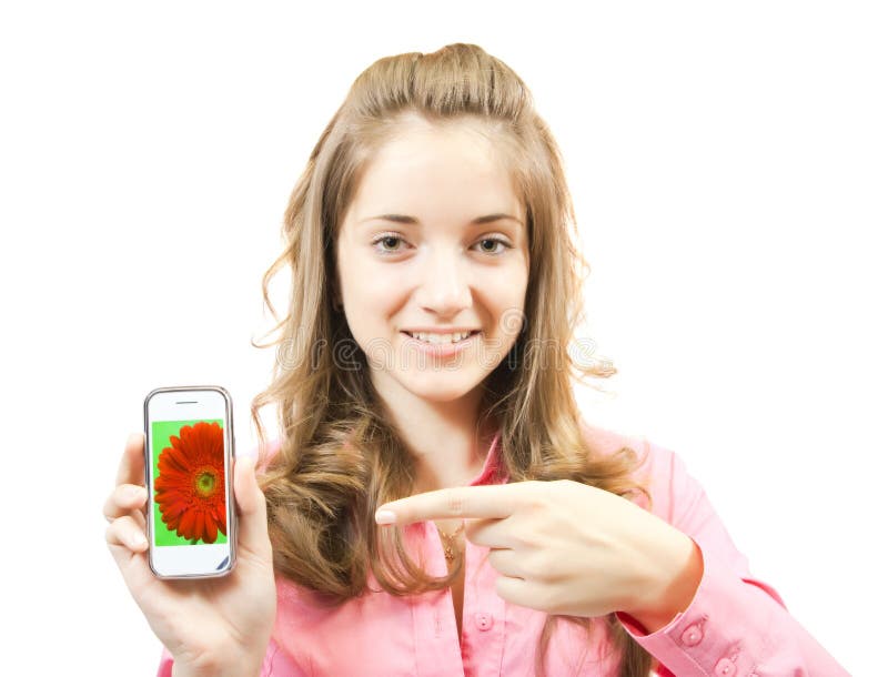 Girl with mobile. stock image. Image of adult, tell, happy - 14082165