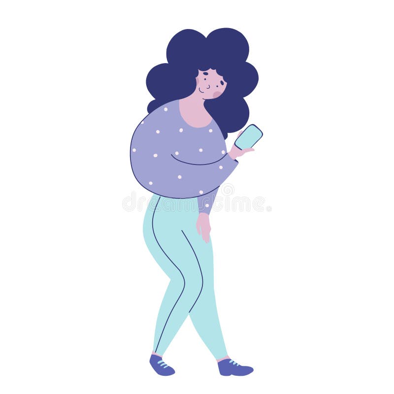 Girl with Mobile, Cartoon Flat Vector Illustration. Gadget Illustration ...