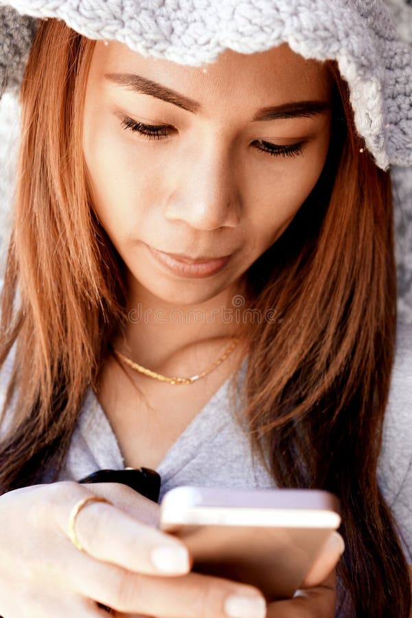 Girl with Mobile Phone stock photo. Image of ringlet - 38555354