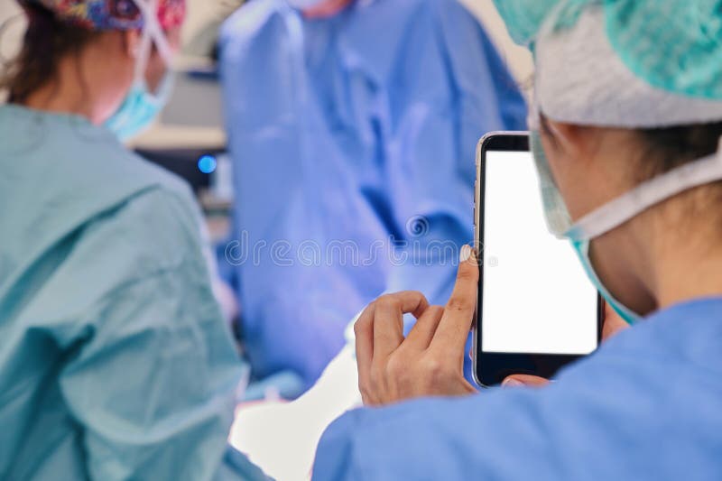 Girl with Mobile Phone in Surgery Room Stock Photo - Image of character ...