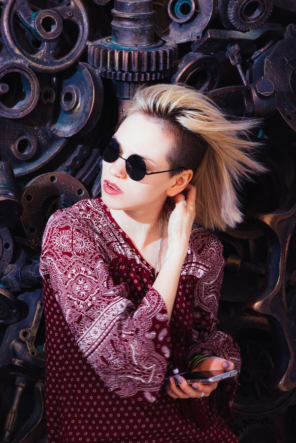 Girl Model Posing Near the Wall in the Afternoon Stock Image - Image of ...