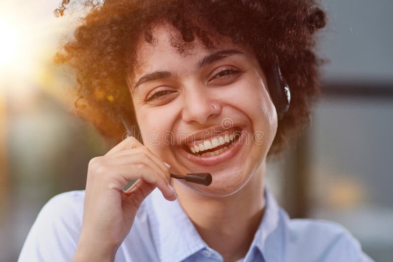 Girl in a Modern Office Working in a Call Center Smiling Stock Image ...