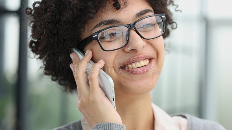 Girl in Modern Smiling Talking on the Phone Stock Image - Image of ...
