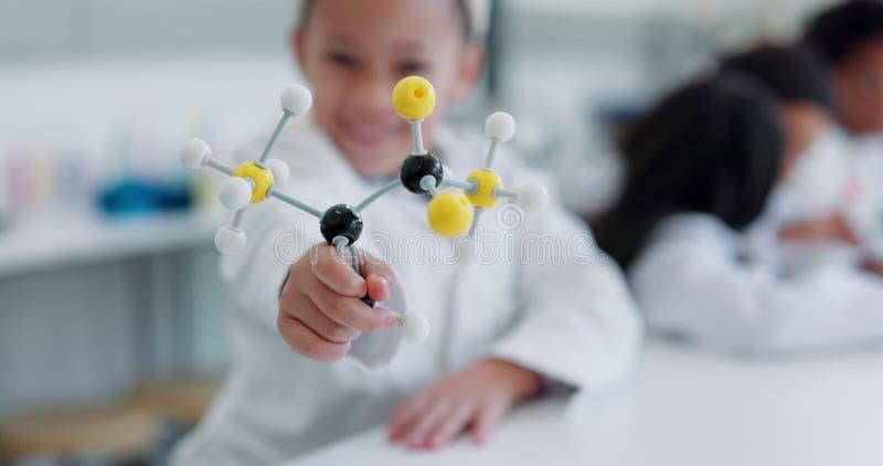 Girl, Molecular Structure and Child Scientist in Class with Education, Knowledge with Earning ...