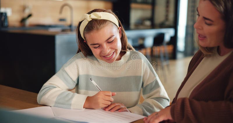 Girl, Mom and Help with Homework, Smile and Support for Development ...